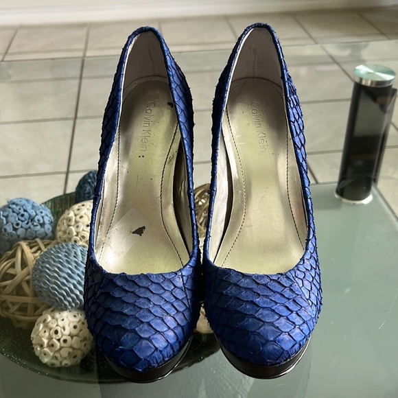 Calvin Klein | Shoes | Calvin Klein Blue Scales Heels | Poshmark
